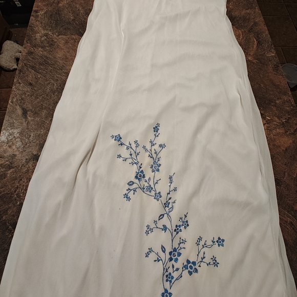 minerva | Dresses | Minerva White Maxi Dress With Blue Floral Design ...